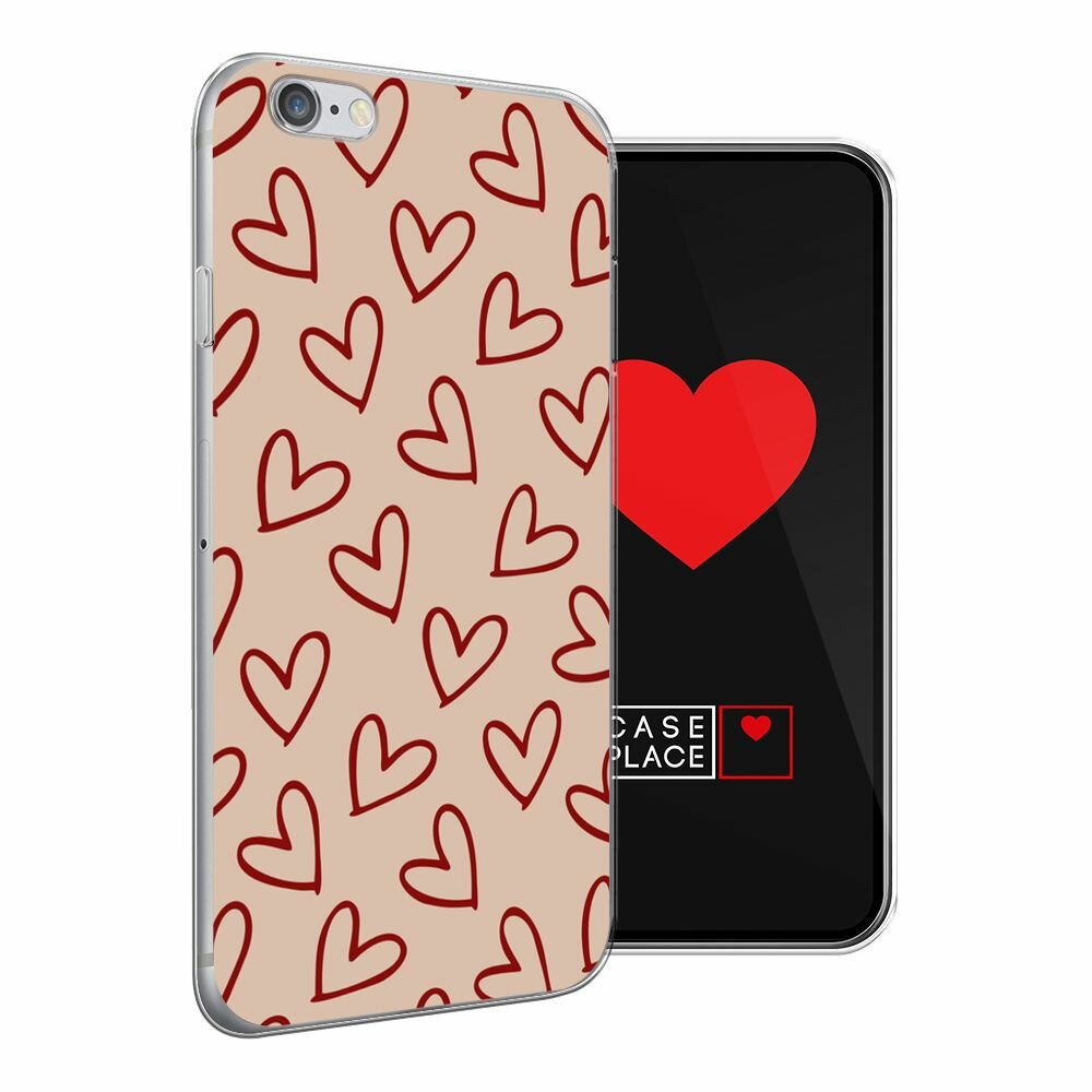 Чехол на Apple iPhone 6 / Айфон 6 с принтом "Little hearts doodles 1 - 14 февраля" — фото 1