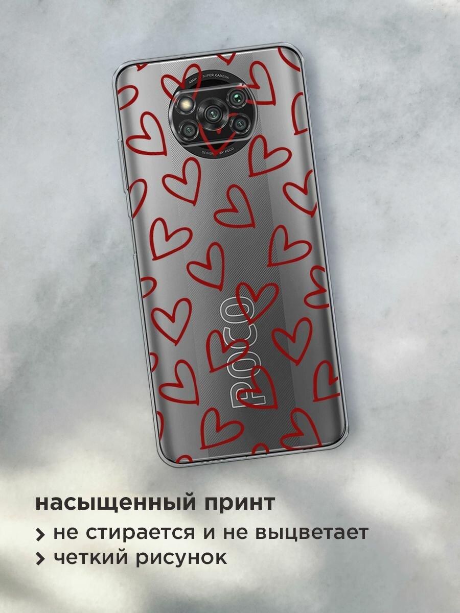 Чехол на Xiaomi Poco X3/X3 Pro / Поко X3/X3 Pro с принтом "Little hearts doodles 2 - 14 февраля", прозрачный — фото 1