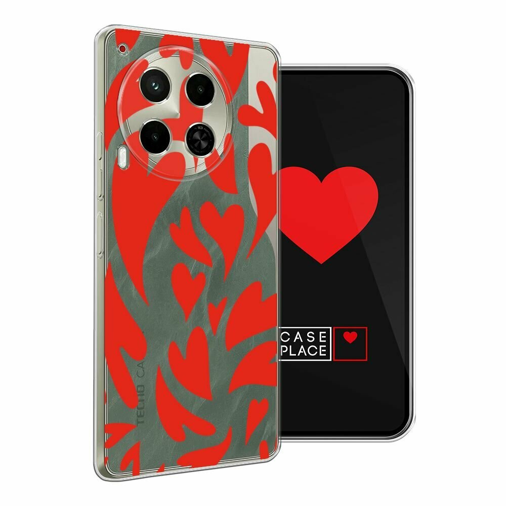 Чехол на Tecno Camon 30 5G / Текно Камон 30 5G с принтом "Crazy hearts 2 - 14 февраля", прозрачный — фото 1