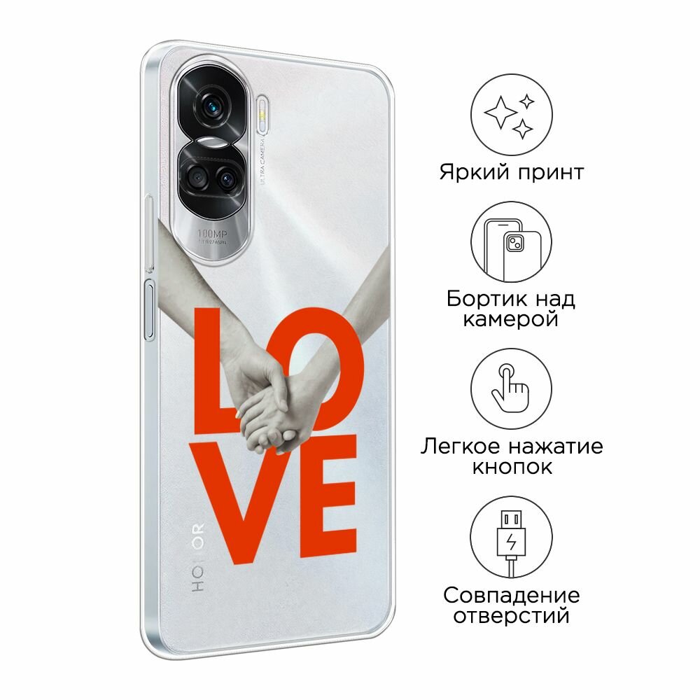 Чехол на Honor 90 Lite / Хонор 90 Лайт с принтом "Love holding hands - 14 февраля", прозрачный — фото 1