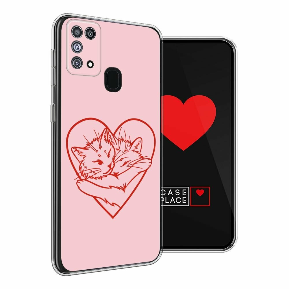 Чехол на Samsung Galaxy M31 / Самсунг Галакси М31 с принтом "Влюблённые котики рисунок 1 - 14 февраля" — фото 1