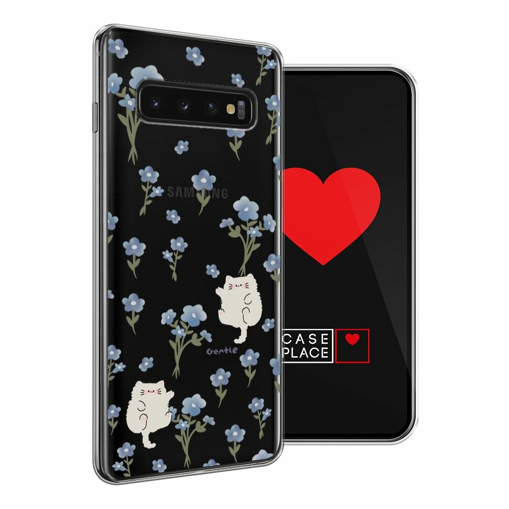 Чехол на Samsung Galaxy S10 + / Самсунг Галакси S10 Плюс с принтом "Gentle cats", прозрачный — фото 1