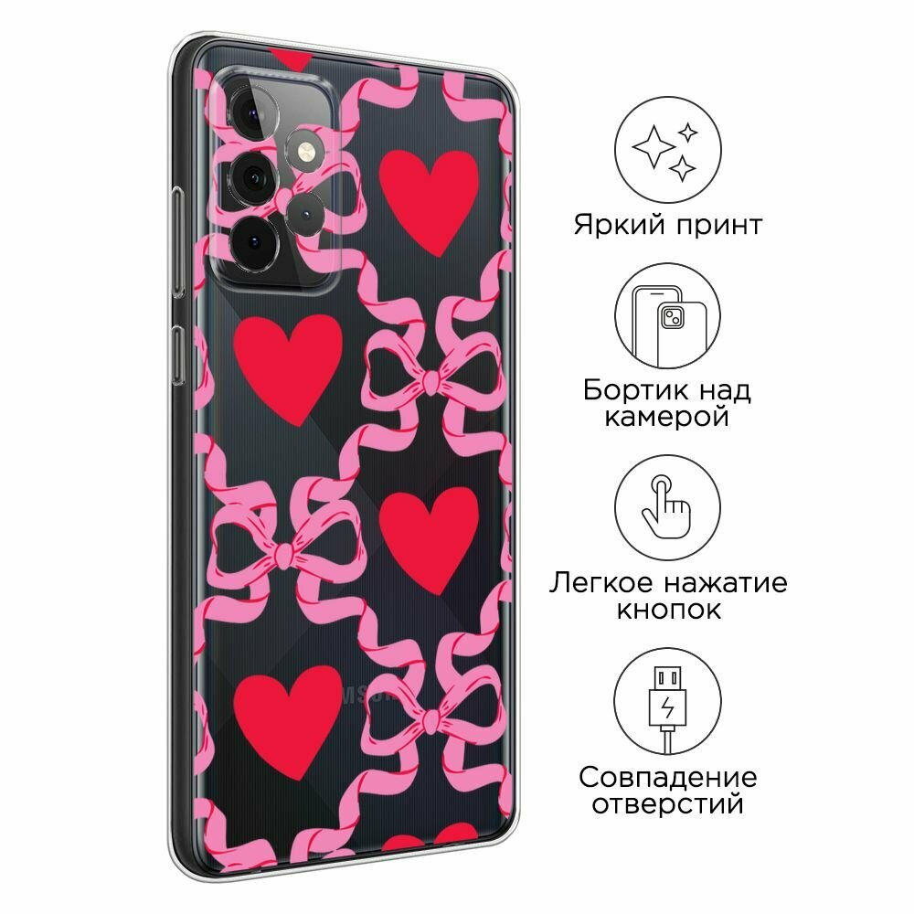 Чехол на Samsung Galaxy A72 / Самсунг Галакси А72 с принтом "Hearts and ribbons 2 - 14 февраля", прозрачный — фото 1