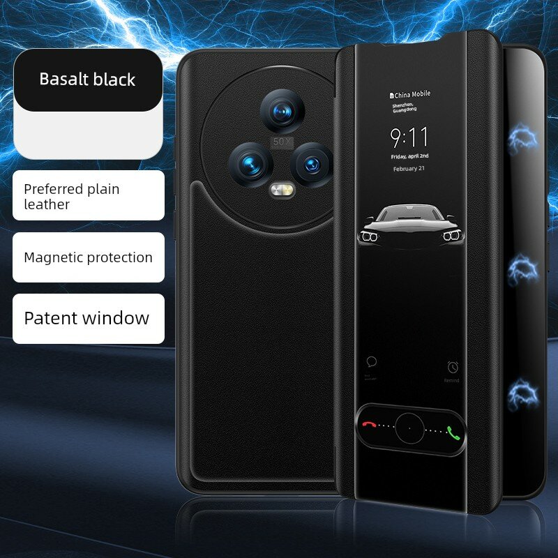 Чехол Honor Magic5 Pro с магнитным флип-кейсом, премиальная кожа PU, ударопрочный, полная защита, цвет темно-синий