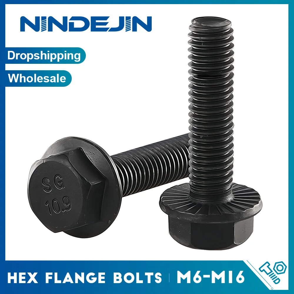 NINDEJIN Болты из углеродистой стали M6 M10 M12 M14 M16 черные M8 5pcs, 40mm