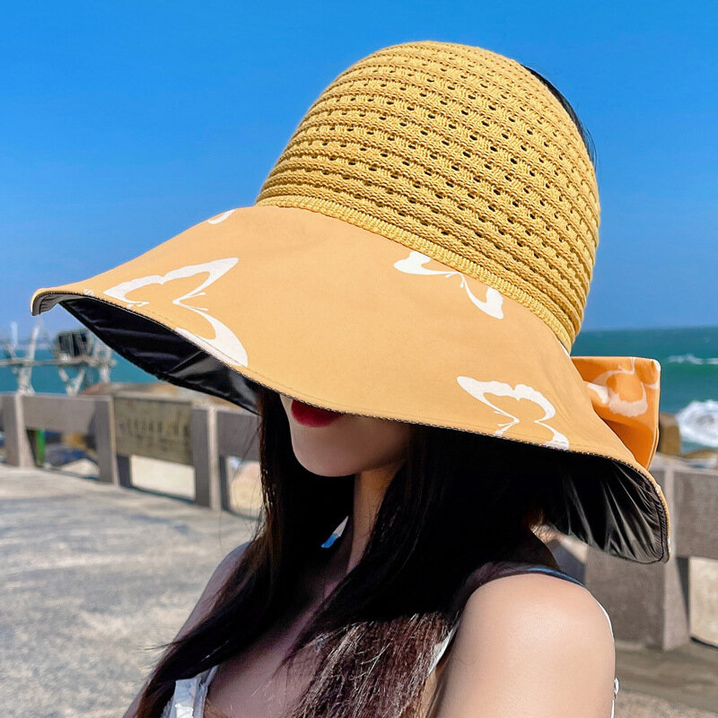 Шляпа женская летняя защита от солнца черная пластиковая шляпа от солнца с большими полями анти-УФ-защита лица пустой верхний солнцезащитный козырек для отдыха на открытом воздухе универсальный