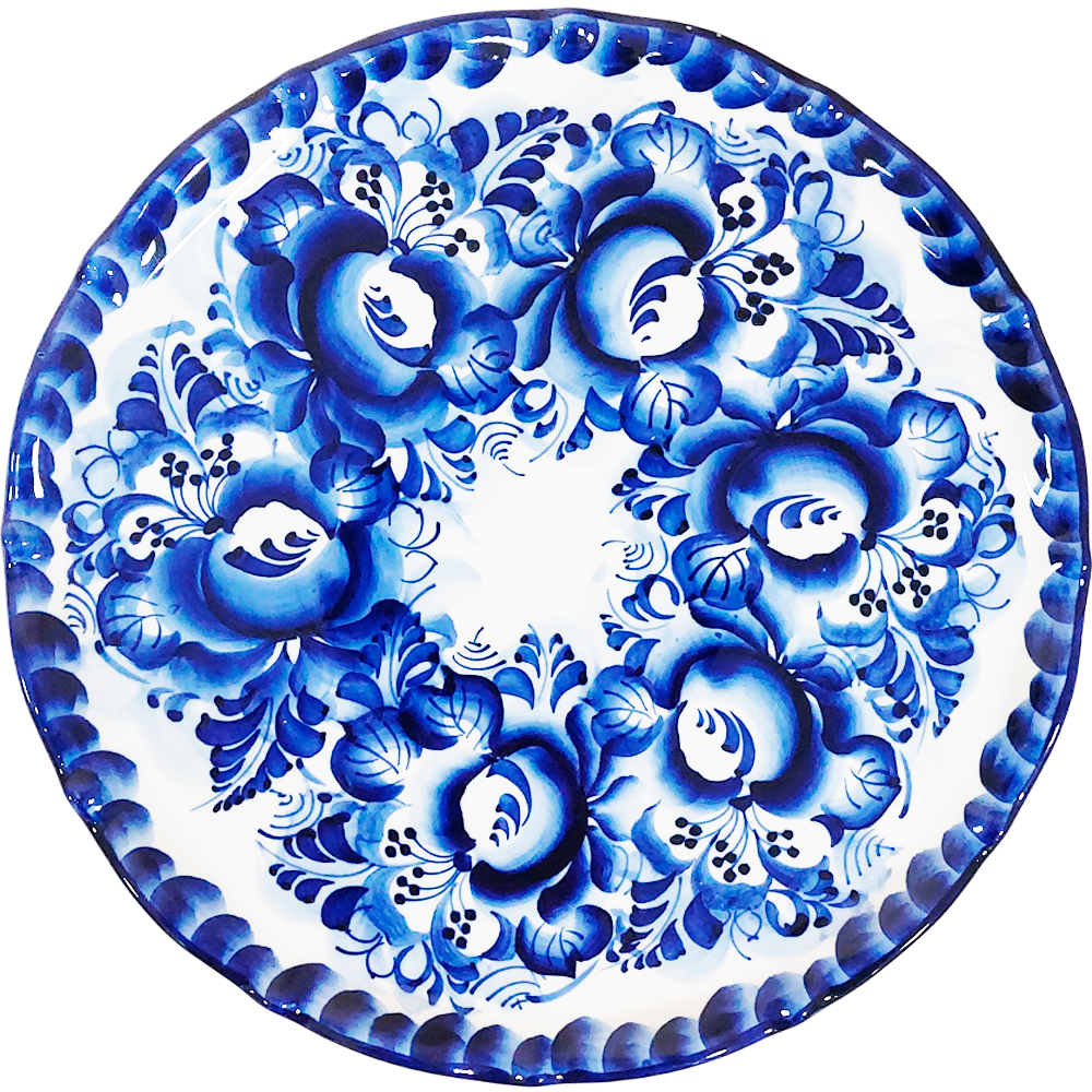 Фарфоровый поднос ручной работы "Синие узоры", гжель
