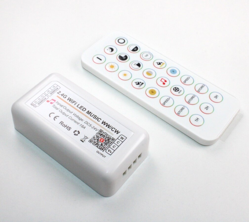 2ch JM-WIFI-RF24-02-CCT (tuya dual-mode, WIFI, CCT, DC5-24V, 3ch*6A, 90-432W)), Контроллер с RF-пультом, Пульт 24 кнопки,