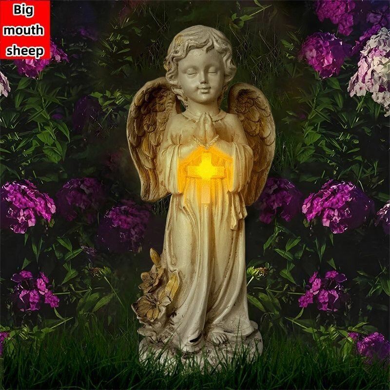 Новый солнечный кладбищенский крест ангела, который заряжается в течение дня и автоматически загорается ночью