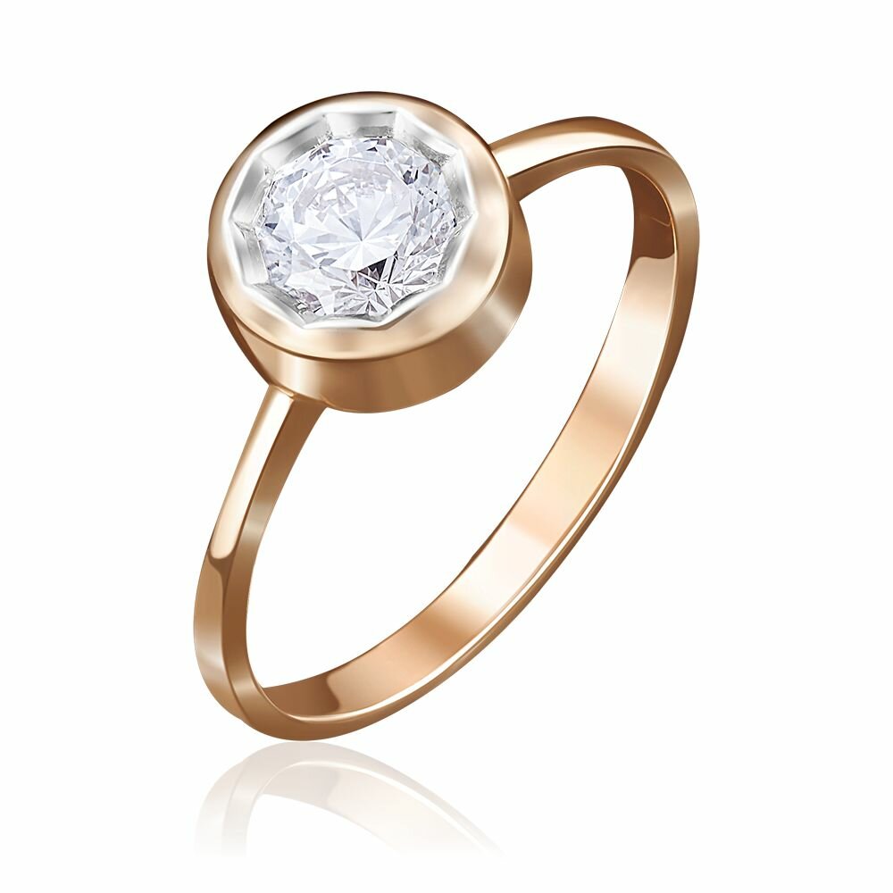 Кольцо помолвочное, красное золото, 585 проба, фианит