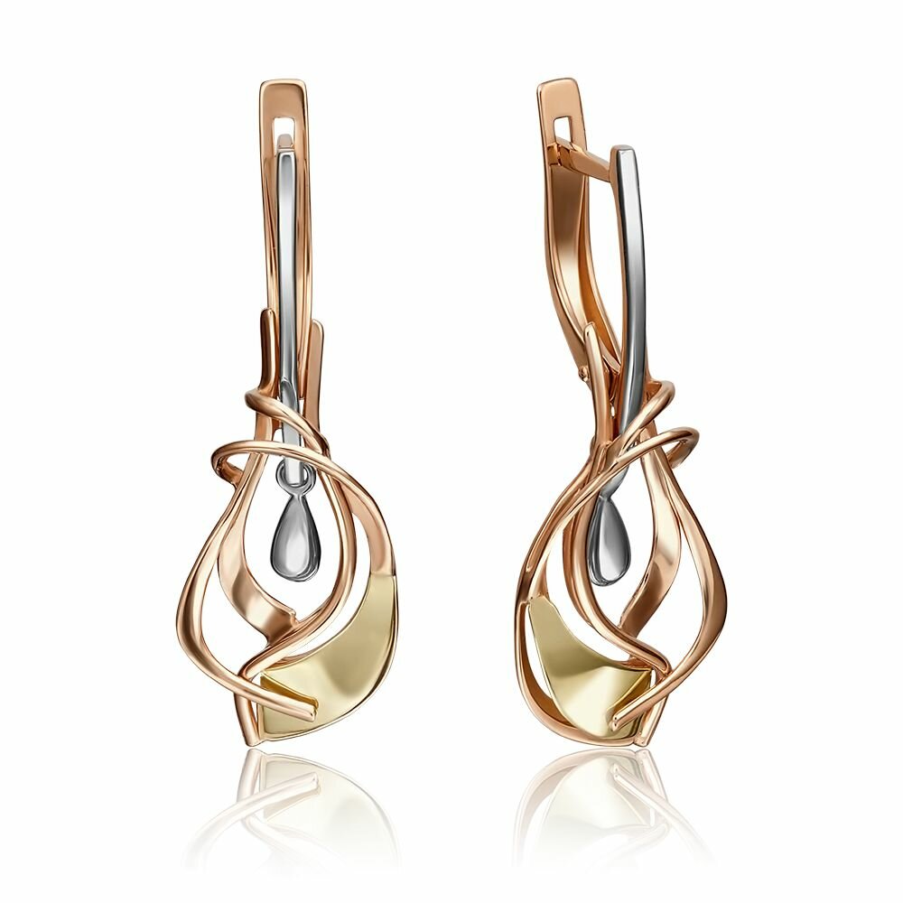 Серьги, комбинированное золото, 585 проба, родирование