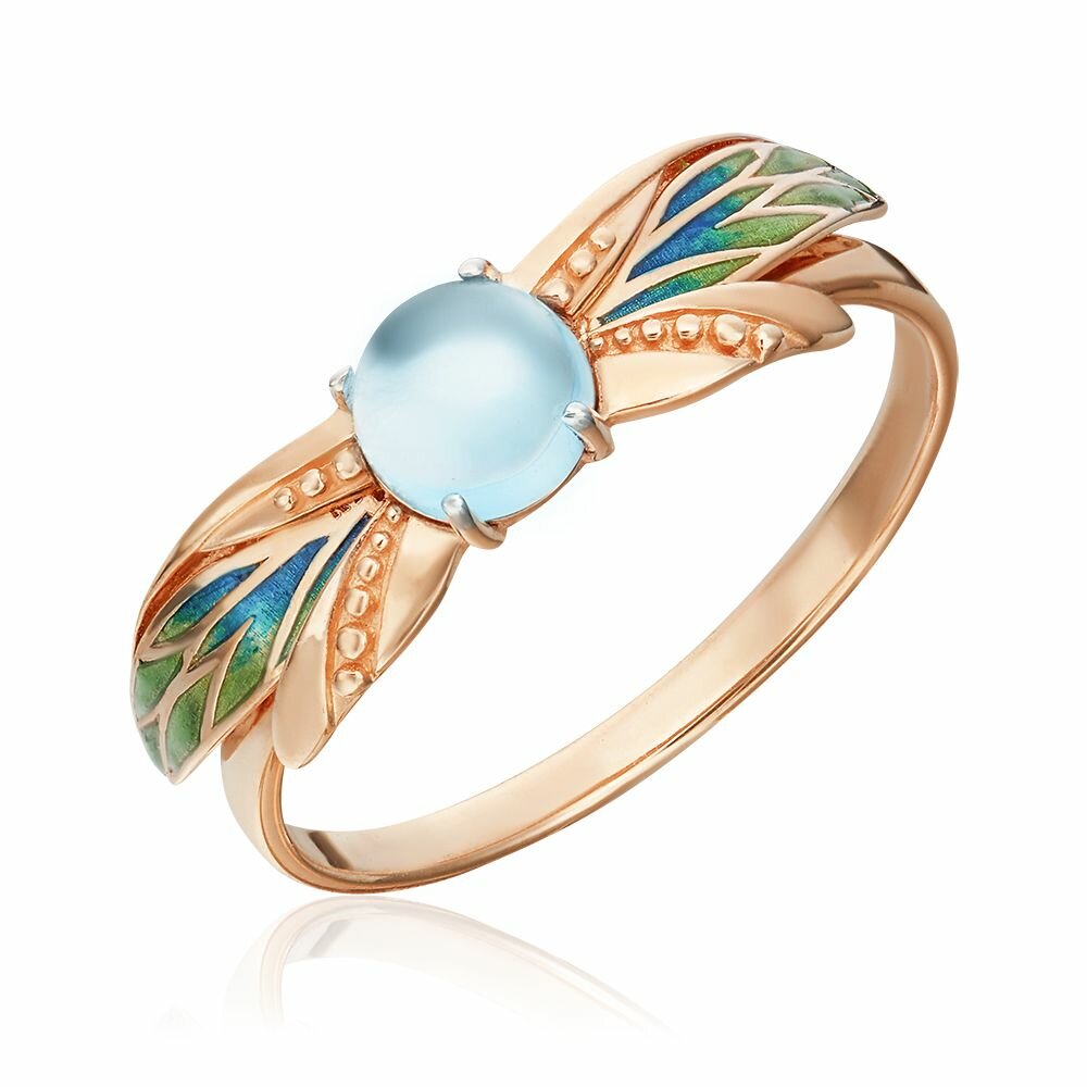 Кольцо, красное золото, 585 проба, топаз, эмаль