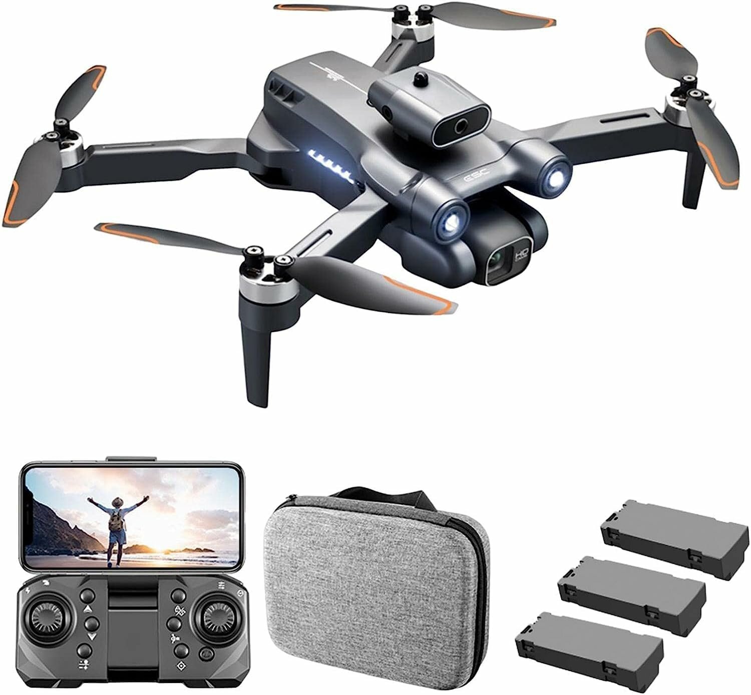 Профессиональный РК-дрон, 6K ESC 2.4WIFI FPV пульт с камерой Motion + 3 батарейки + 4 сторонние смарт-ручки для избегания препятствий + улучшенный безщеточный мотор, 3.7V 1800 мАч, складной 12*8*7см, развернутый 29*23*7см, 130г, 50X фокусное расстояние,