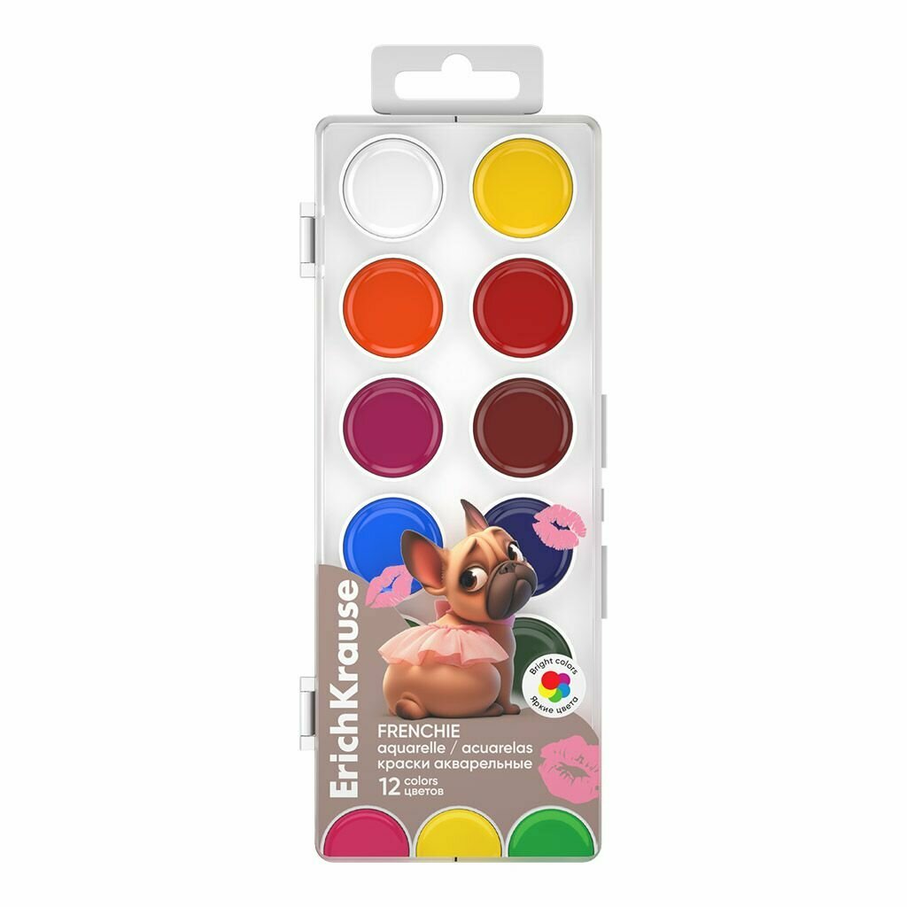 Краски акварельные Erich Krause 12 цветов, "Frenchie", в пластиковой упаковке (65410)