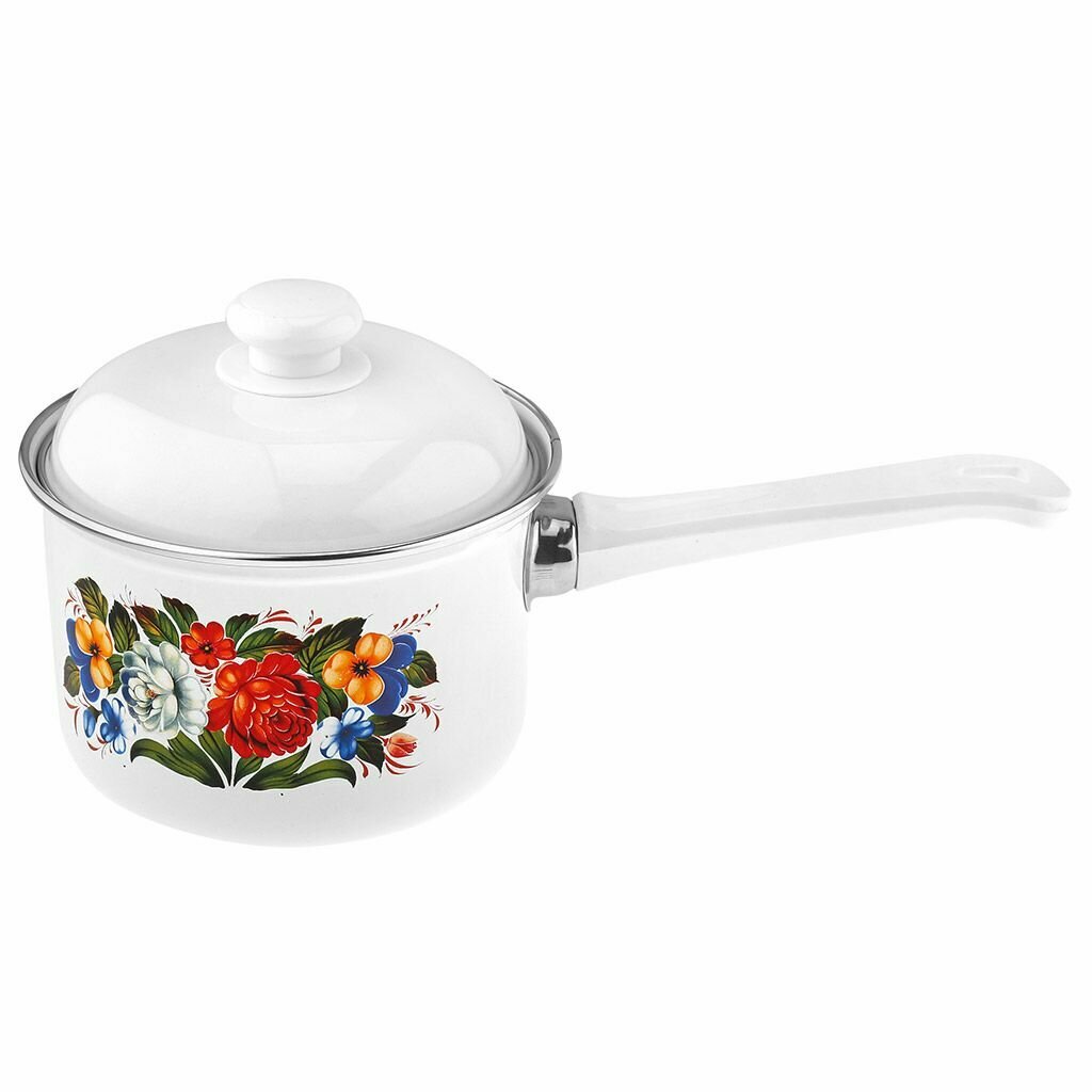 Кастрюля-ковш Лысьвенские эмали "Татьяна", эмалированная, 1,5 л, форма цилиндрическая, металлическая крышка (С-1608АП/4)