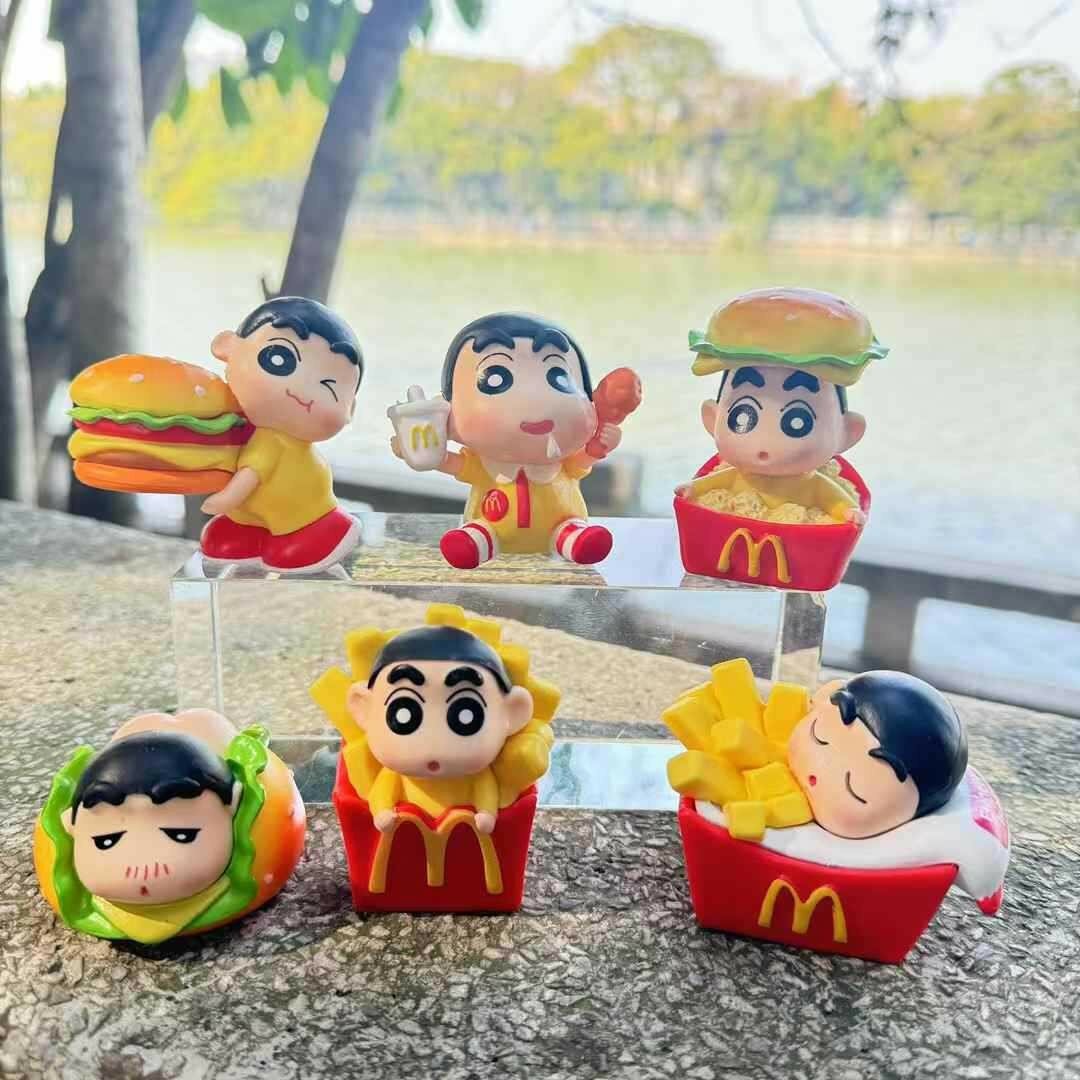 Новинки: 5 видов бургеров Шин-чана и игрушки для косплея Шин-чана в виде цветных карандашей, креативные фигурки автомобилей в виде куриных бургеров и картофеля фри, украшения и подарки.