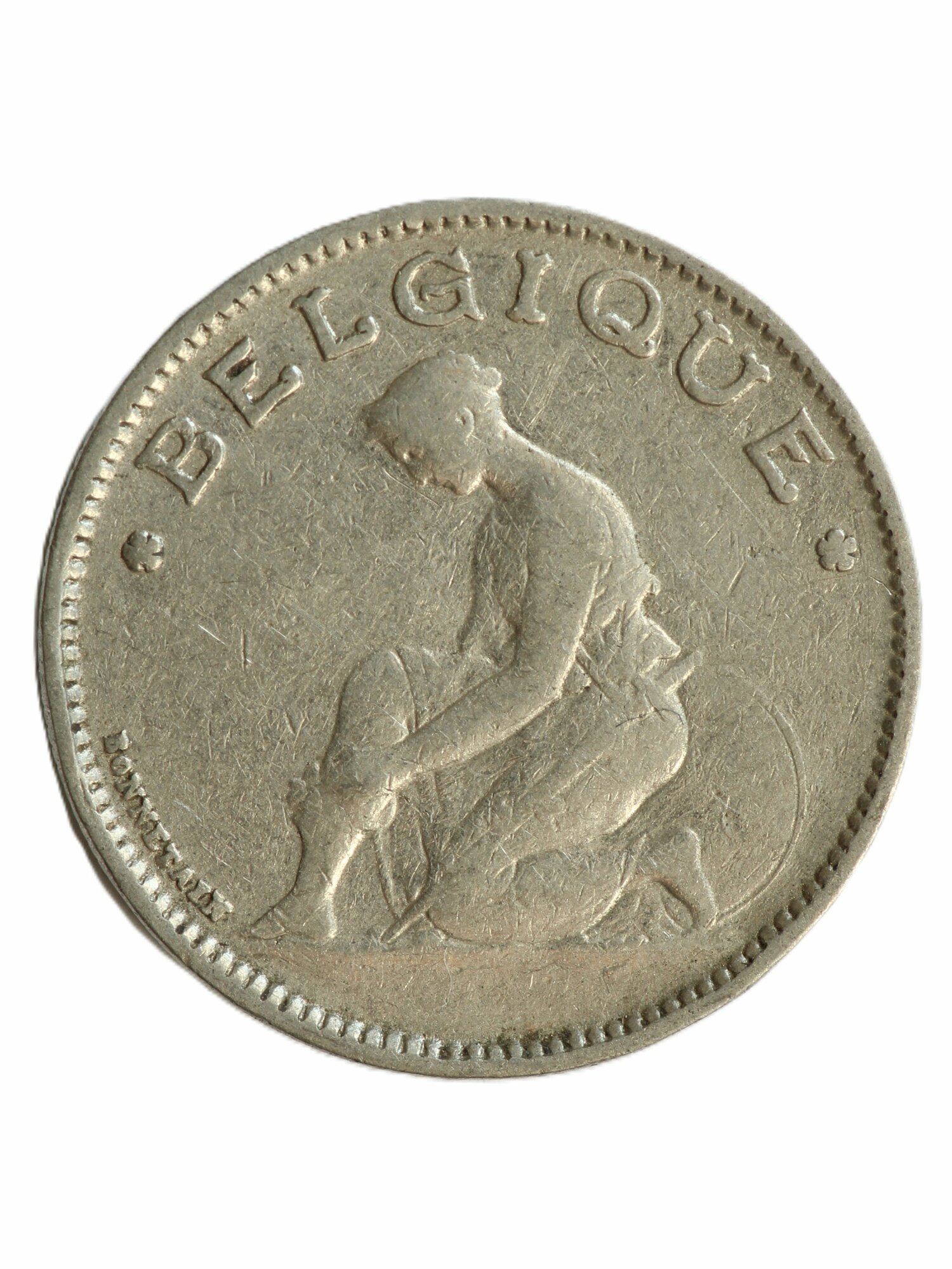 Монета 1 франк (Бельгия) 1923 Французская легенда BON POUR , символ кадуцея.
