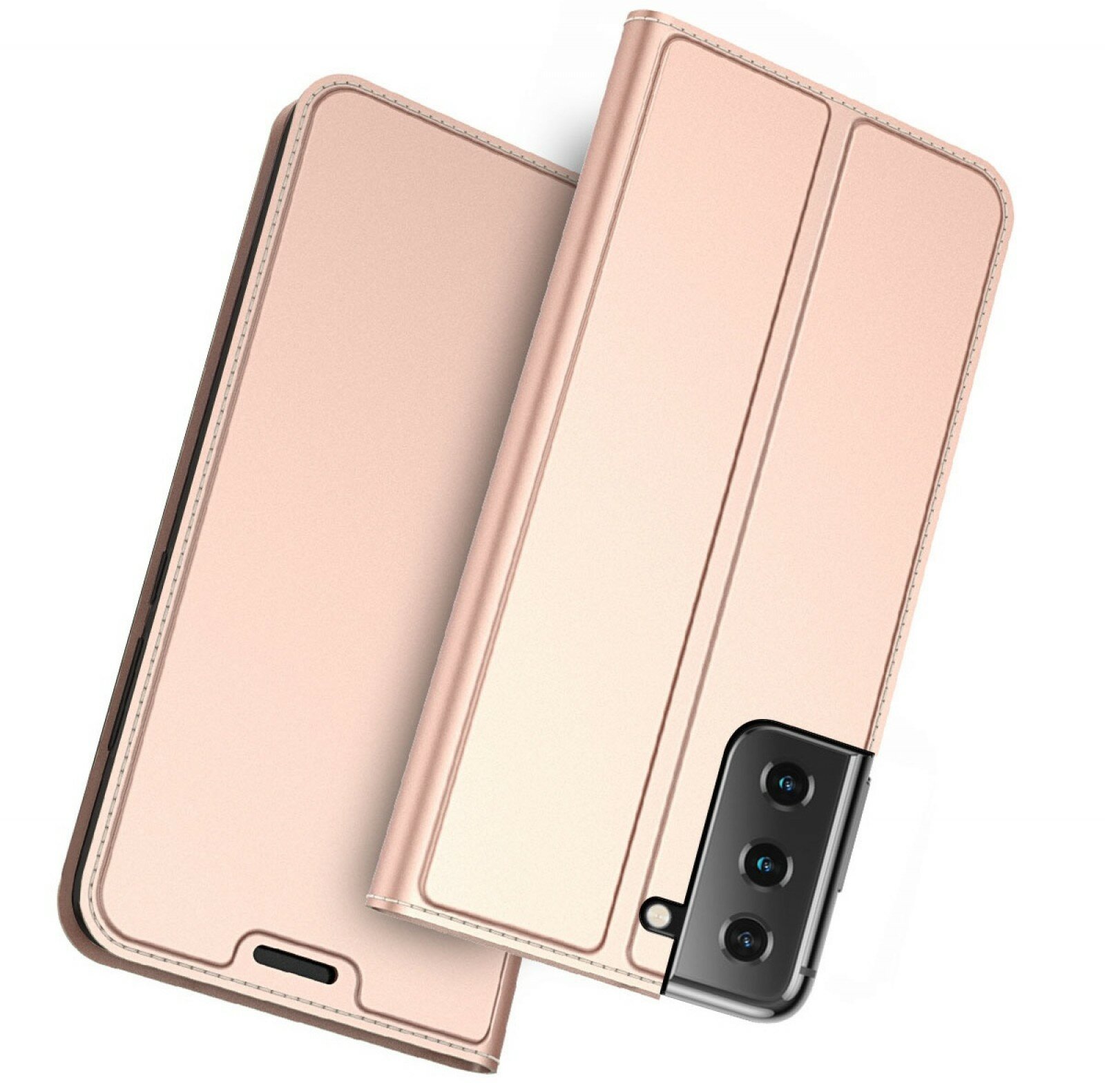 Чехол-книжка MyPads для Samsung Galaxy S21+ с мульти-подставкой и металлической основой розовый