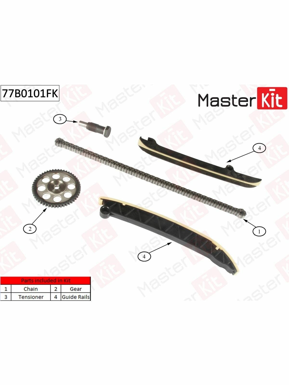 Комплект цепи ГРМ для а/м Audi, Seat, Skoda, VW / Ауди, Сеат, Шкода, Фольксваген, MASTERKIT 77B0101FK
