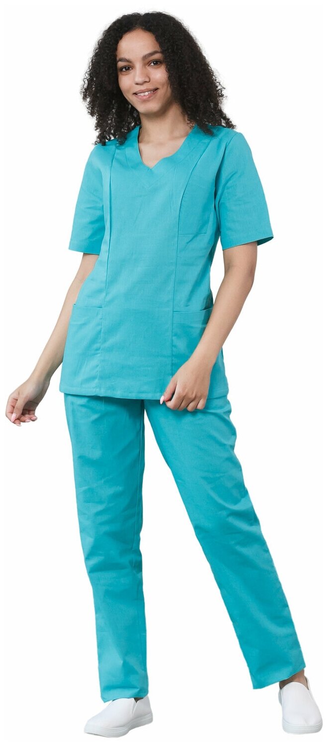 Медицинский костюм женский "Арина" бязь, цвет изумруд, размер 56/58