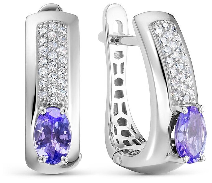 Серьги, белое золото, 585 проба, родирование, танзанит