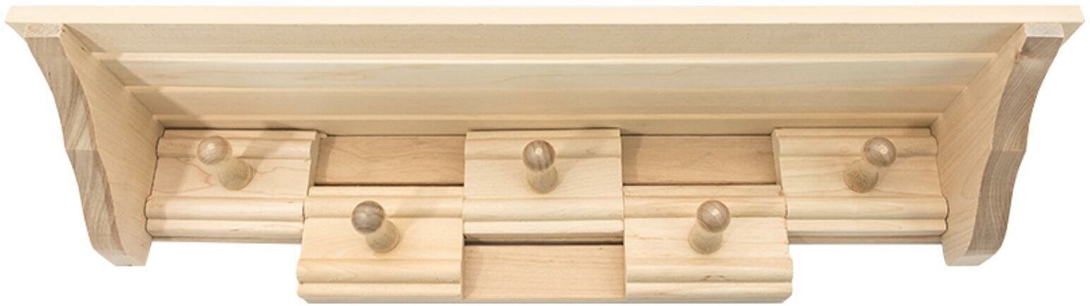 Полка для бани деревянная (МП-58) 5 крючков бежевый 570х160х110мм