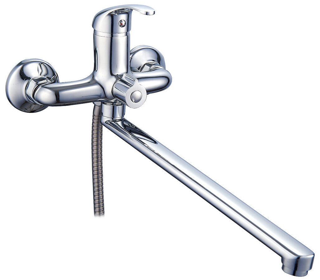 Смеситель для ванны с душем Профсан ПСМ-104-2, с длинным изливом, однорычажный, хром