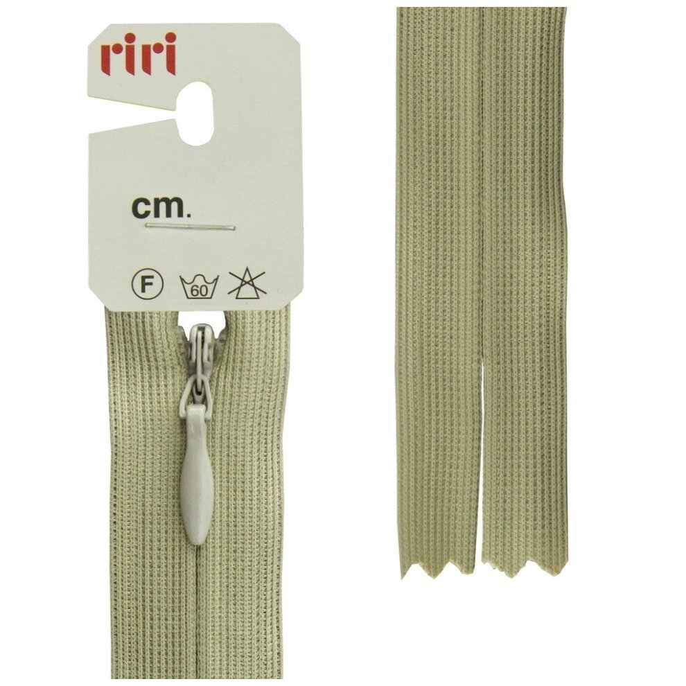 Riri #6010917/60/2809 Молния потайная, неразъемная, 4 мм, 60 см, бежево-зеленый светлый