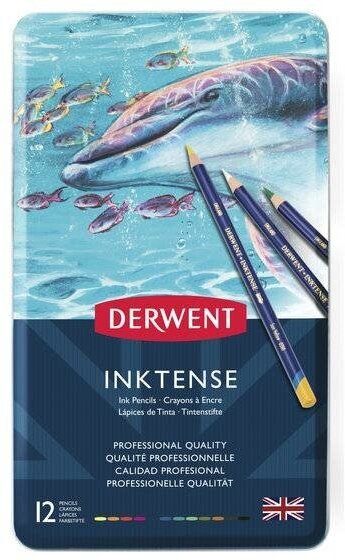 Набор акварельных (чернильных) карандашей Inktense 12 цветов в металлической упаковке