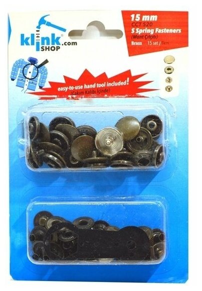 Набор кнопка и инструмент арт.520 Альфа 15мм цв. Антик (уп.15 компл.) Proknopka