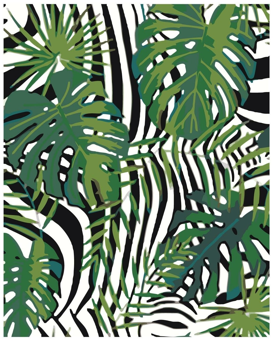 Тропические листья и полосы Раскраска картина по номерам на холсте