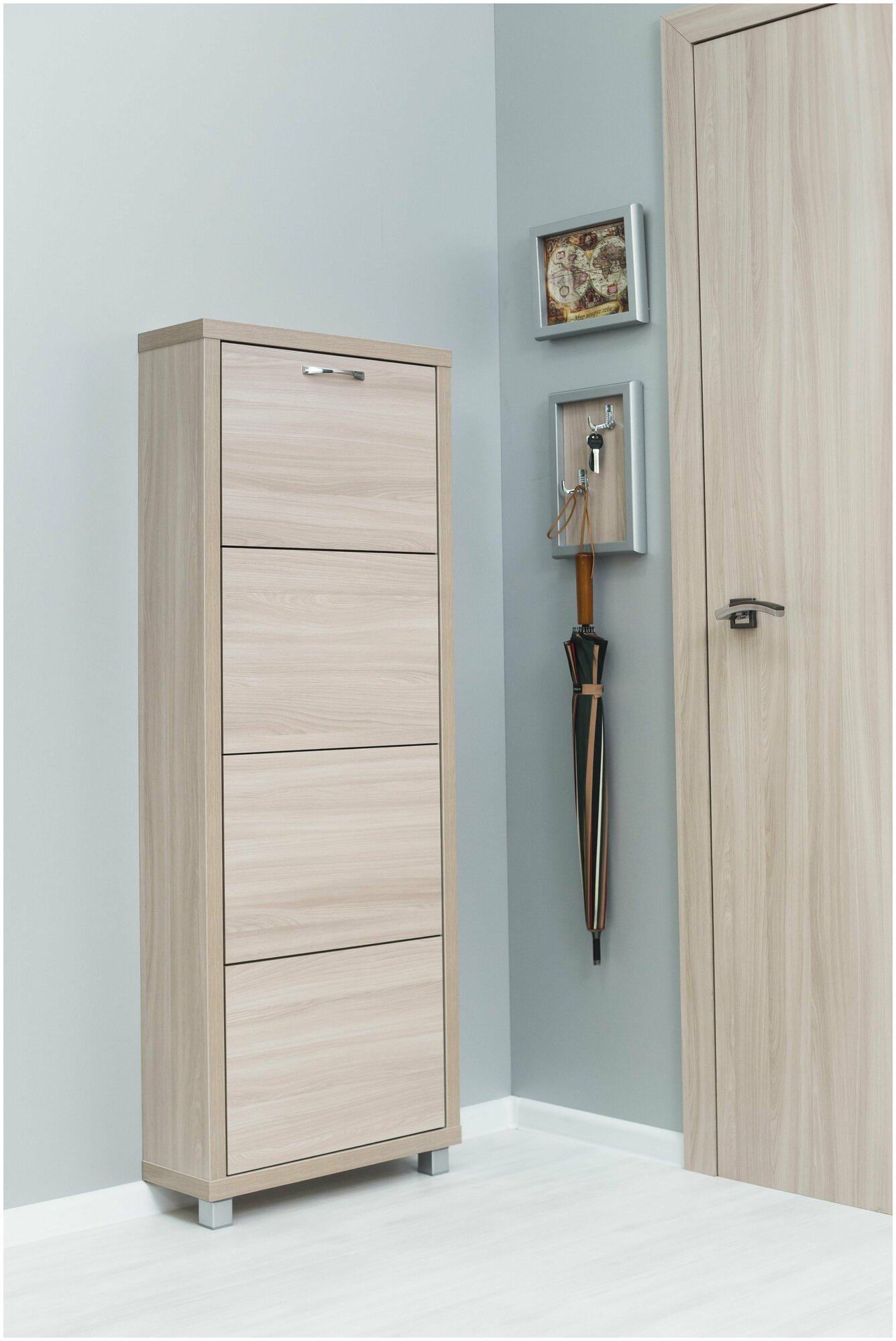 Шкаф обувной Ironnori Люкс, Ясень шимо светлый 4 отделения, откидная дверь