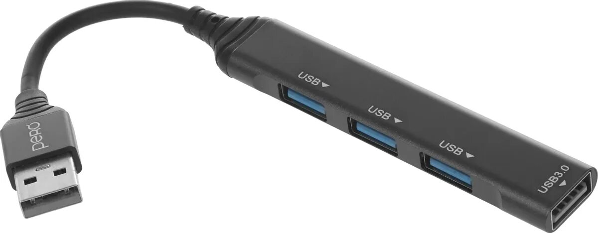 Адаптер PERO MH01, USB A (m) - USB-A (f)/3хUSB-A (f), 0.195м, серый