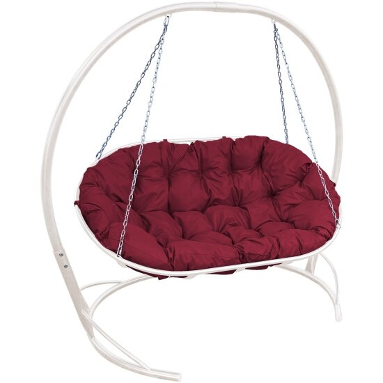 Диван садовый M-group мамасан подвесной белое, бордовая подушка