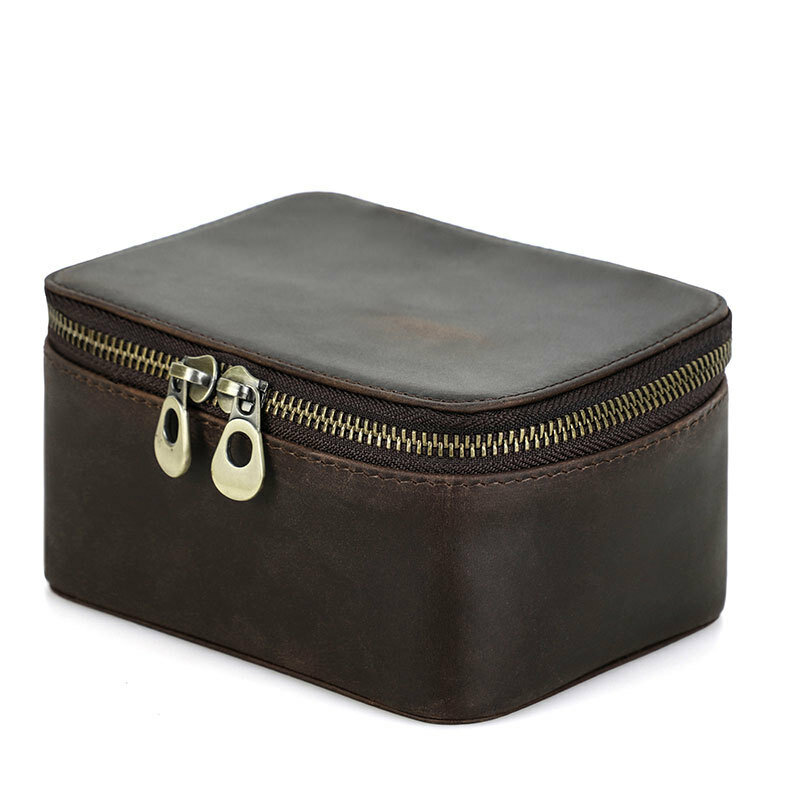 Коробка для часов из кожи Crazy Horse, ручная работа, запонки, двойная молния, два в одном, дорожная коробка для хранения, в наличии
