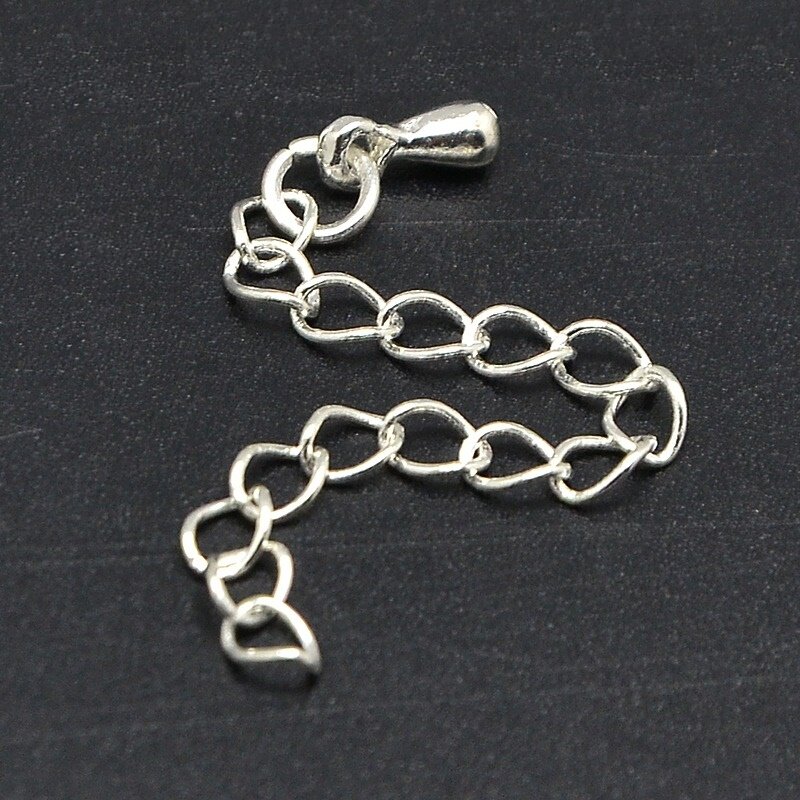 Цепочка-удлинитель с декоративной подвеской-капелькой, 4.5х3.5мм, витая, базовый материал - латунь, серебристого цвета, 3.5-4 см, 10 шт.