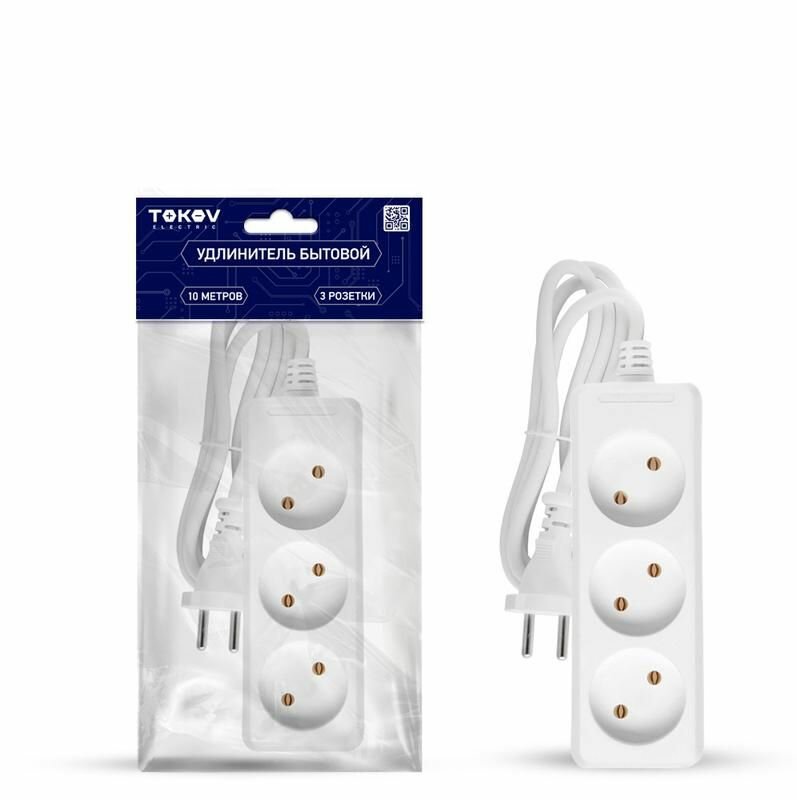 Удлинитель силовой TOKOV ELECTRIC 3х10 м, без заземления, 16А, 2х1 мм2