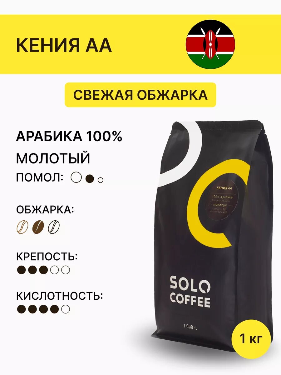 Кофе молотый Кения АА, 1 кг, свежая обжарка