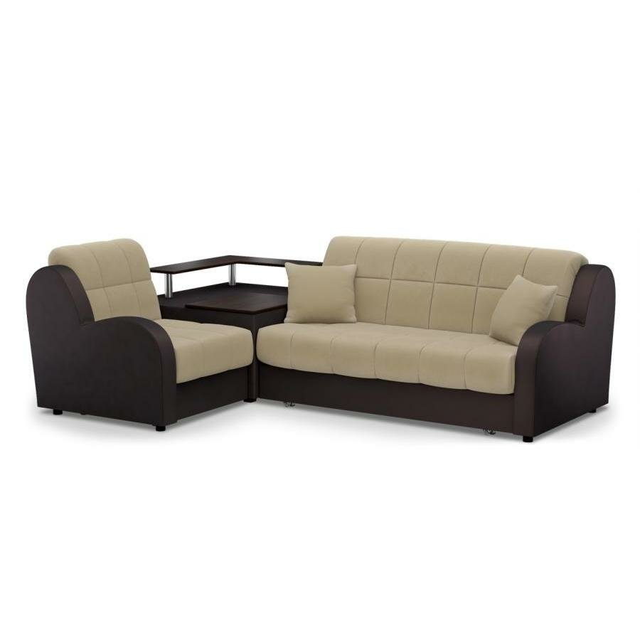 Угловой диван Барон Песочный велюр, аккордеон, 270х180х87 см, на металлическом каркасе