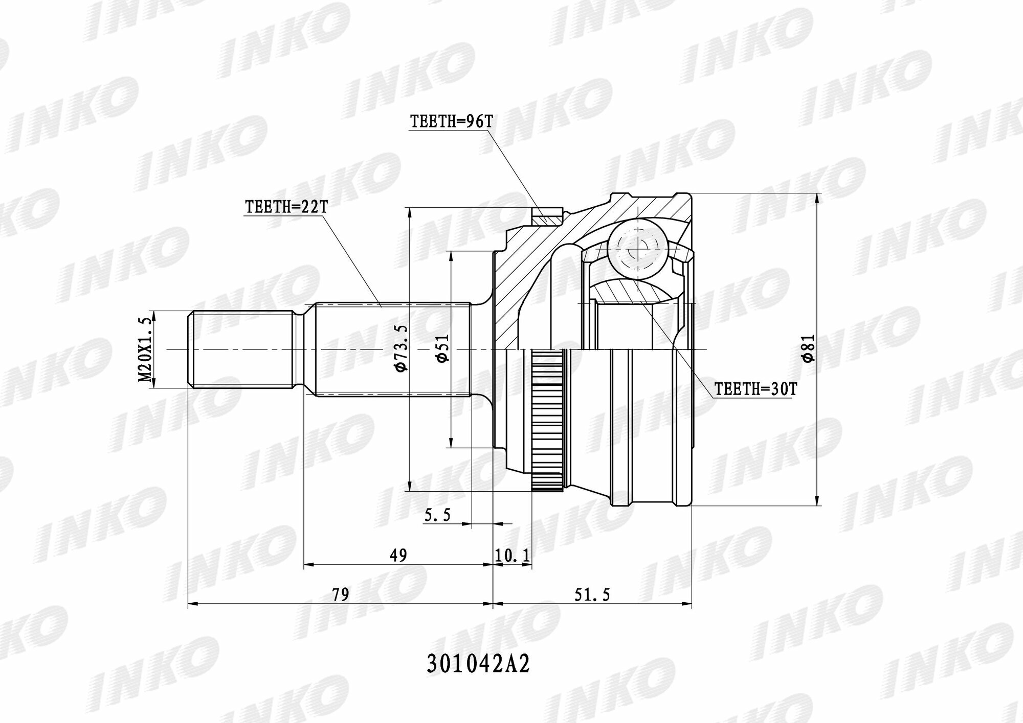 ШРУС внешний 22 30 ABS 96 перед INKO 301042A2