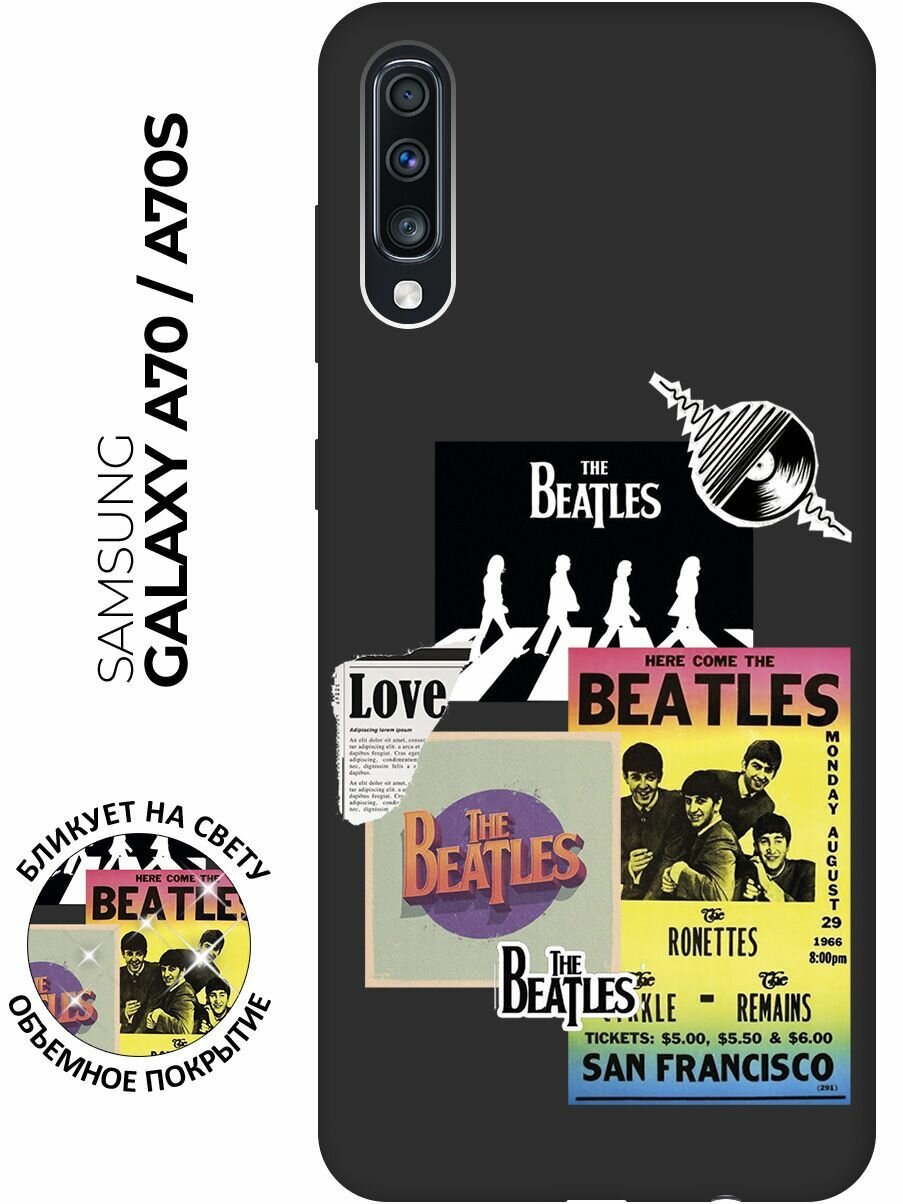 Матовый чехол Beatles Stickers для Samsung Galaxy A70 / A70s / Самсунг А70 / А70с с 3D эффектом черный