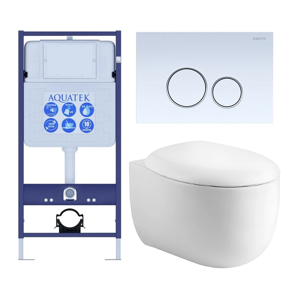 Унитаз с инсталляциейSet Aquatek Альтаир cm-015 4в1, с кнопкой в комплекте