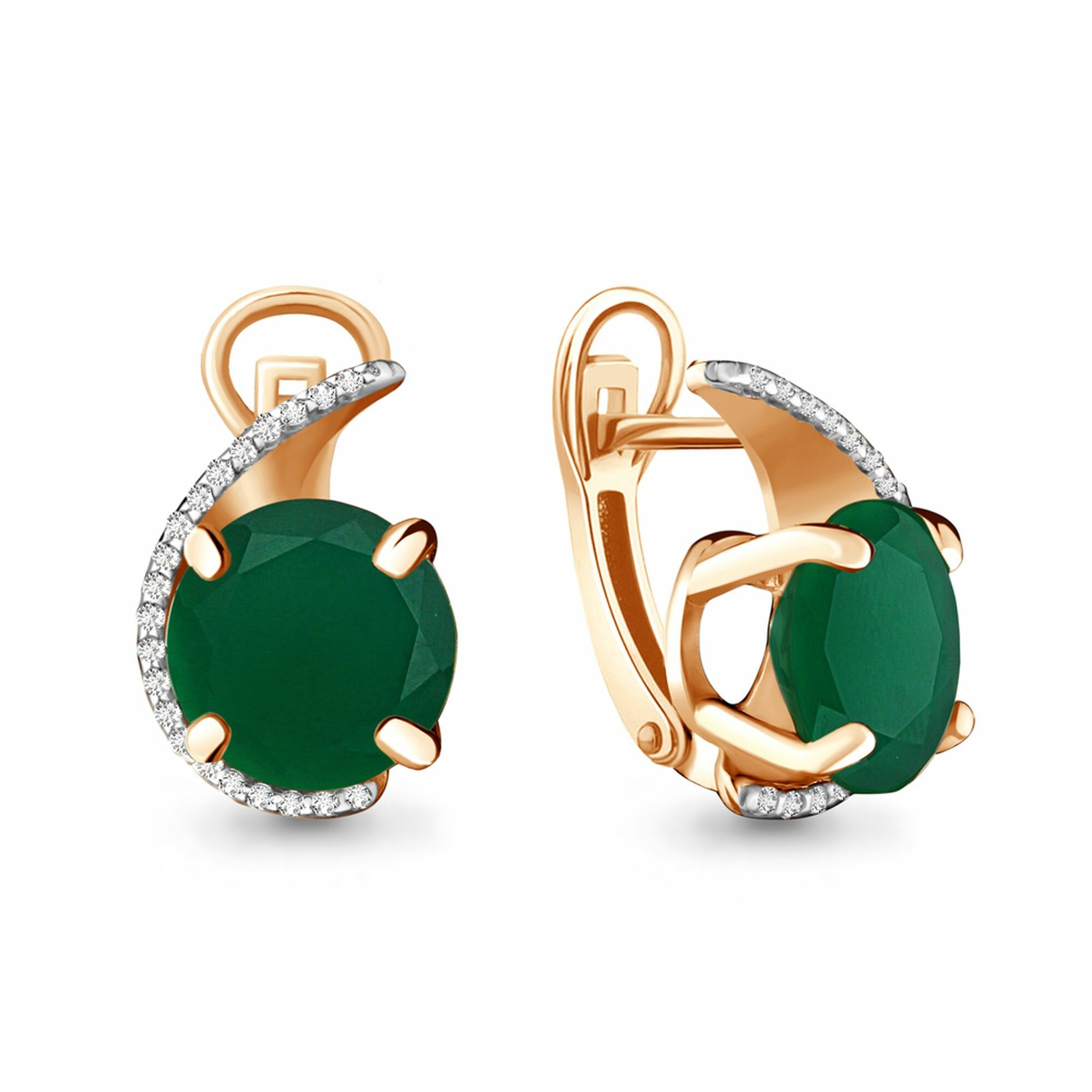 Серьги, серебро, 925 проба, золочение, агат, фианит