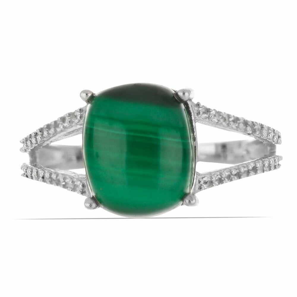 Кольцо, серебро, 925 проба, родирование, малахит, топаз