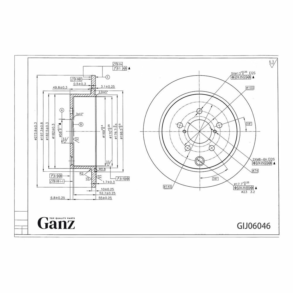Диск тормозной задний GANZ GIJ06046