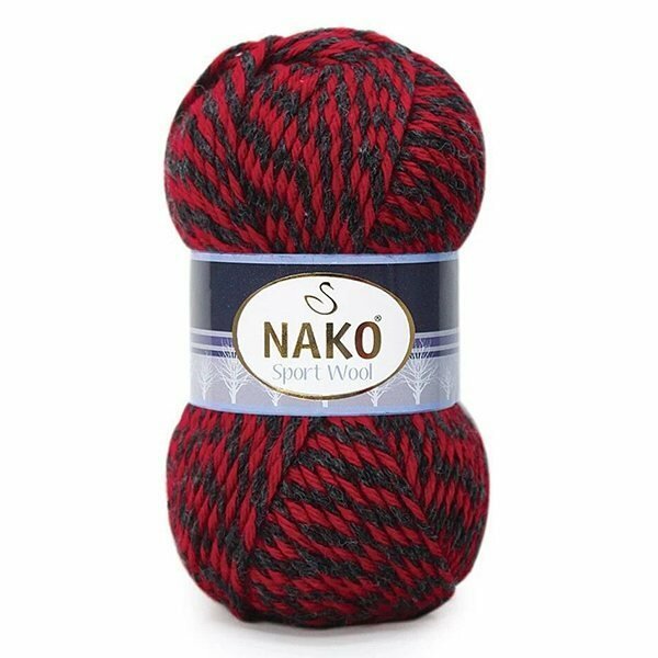 Пряжа Nako SPORT WOOL 21343 черн/красн (5 мотков)