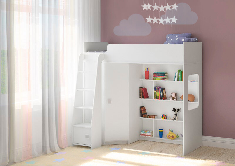 Кровать чердак Л-B601.1 75x175 Белый Белый