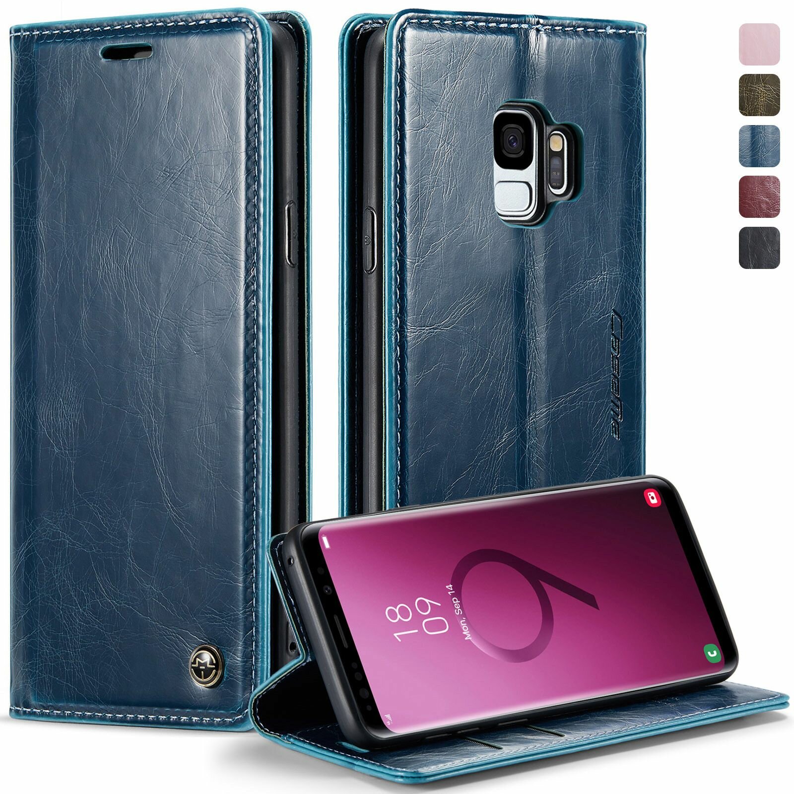 Caseme Кожаный книжка чехол для Samsung Galaxy S9 / самсунг с9 с визитницей из экокожи