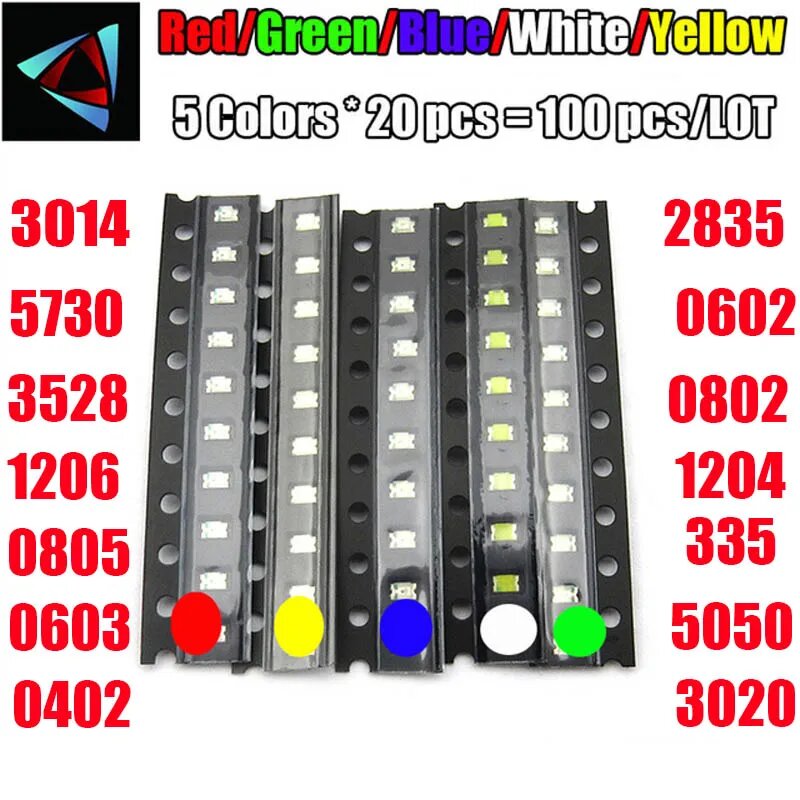 SMD светодиодный комплект YF 100 шт, 5 цветов 0602 KIT 5color x 20