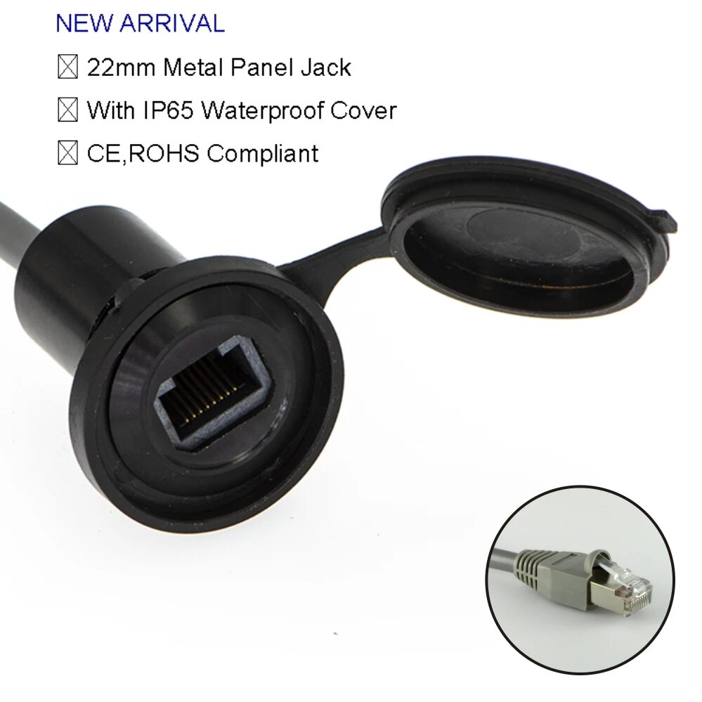ELEWIND разъем RJ45 для панели 22мм с кабелем 60см 100CM cable, Black with Cover